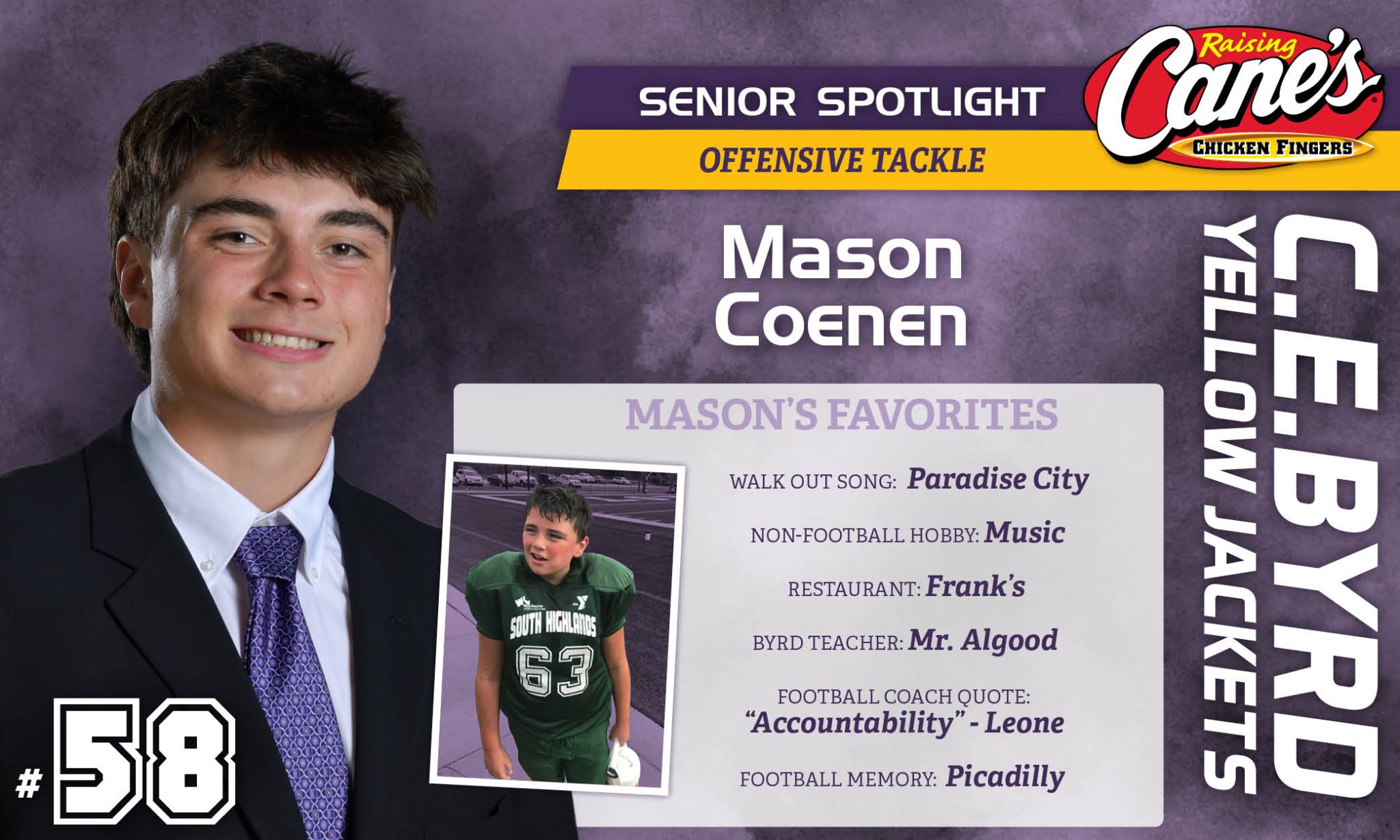 Raising Cane’s Senior Spotlight #6 – Mason Coenen | CE Byrd High School