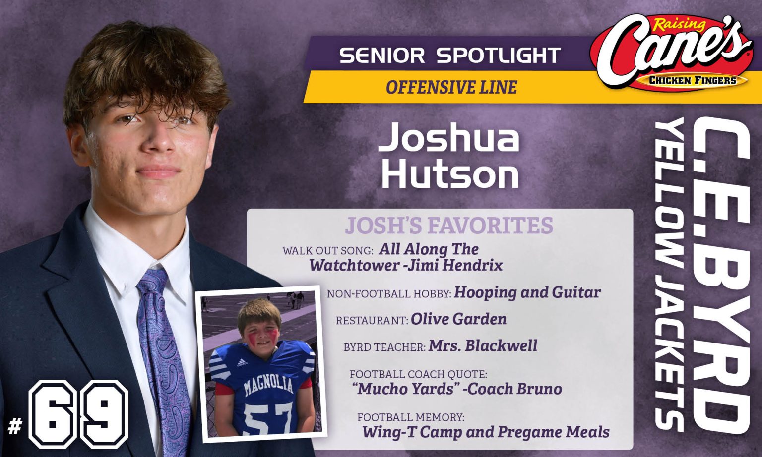 Raising Cane’s Senior Spotlight #16 – Joshua Hutson | CE Byrd High School