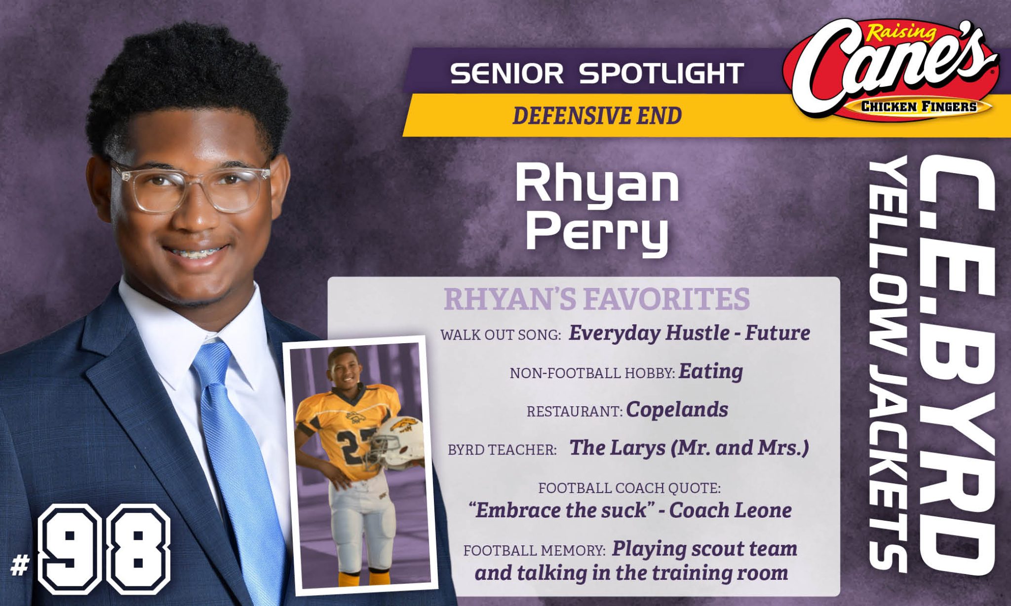 Raising Cane’s Senior Spotlight #21 – Rhyan Perry | CE Byrd High School