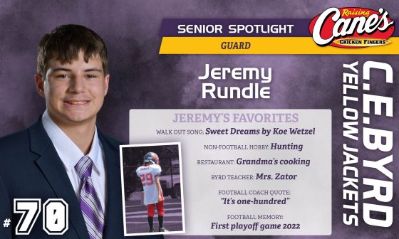 Raising Cane’s Senior Spotlight #24 – Jeremy Rundle | CE Byrd High School