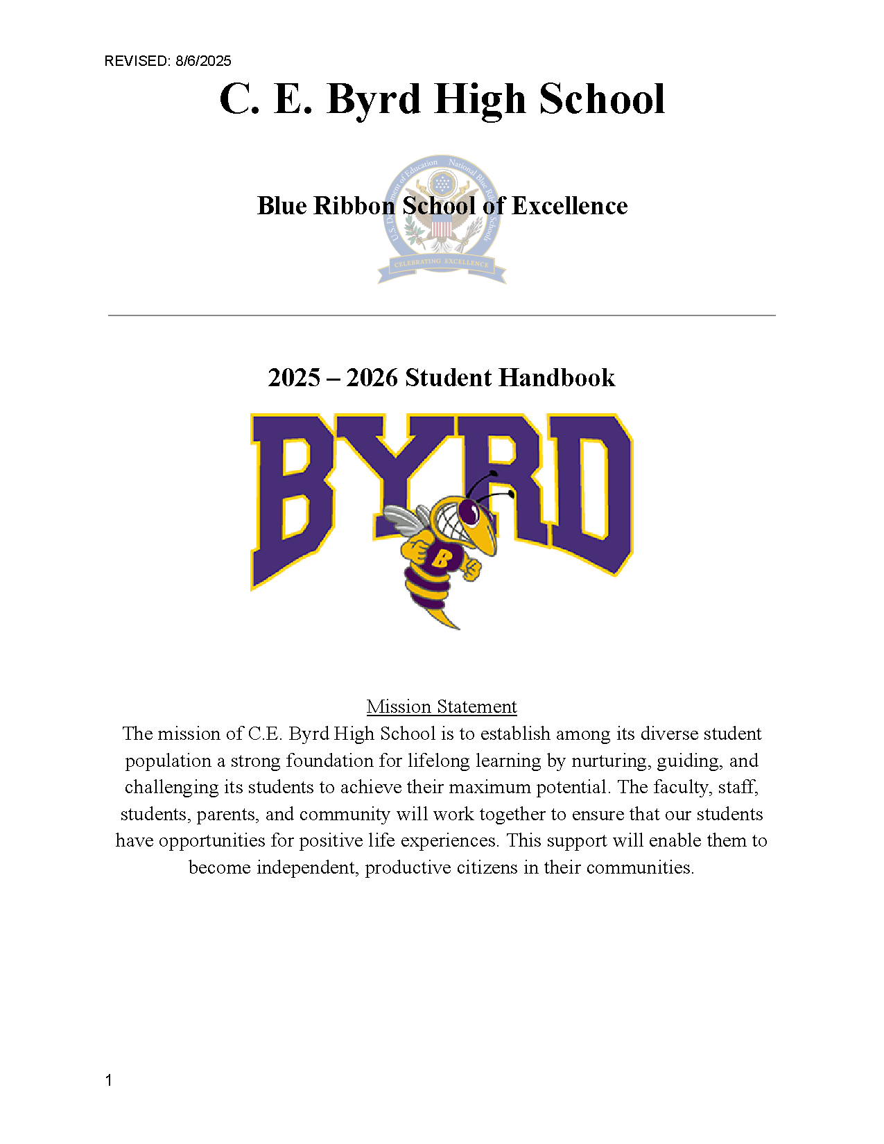 C. E. Byrd Student Handbook 2025-2026 | CE Byrd High School